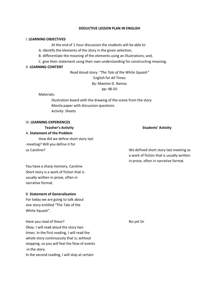 Deductive Lesson Plan in English | Leisure | Sports