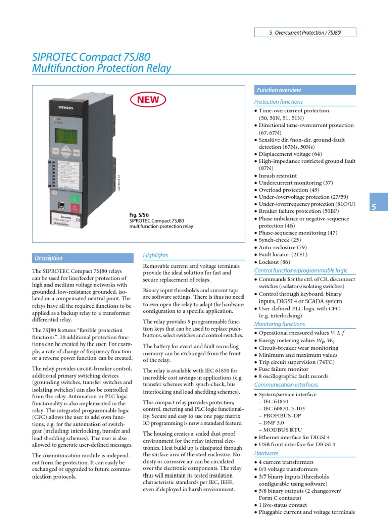 7SJ80 Katalog Engl | PDF | Relay | Switch