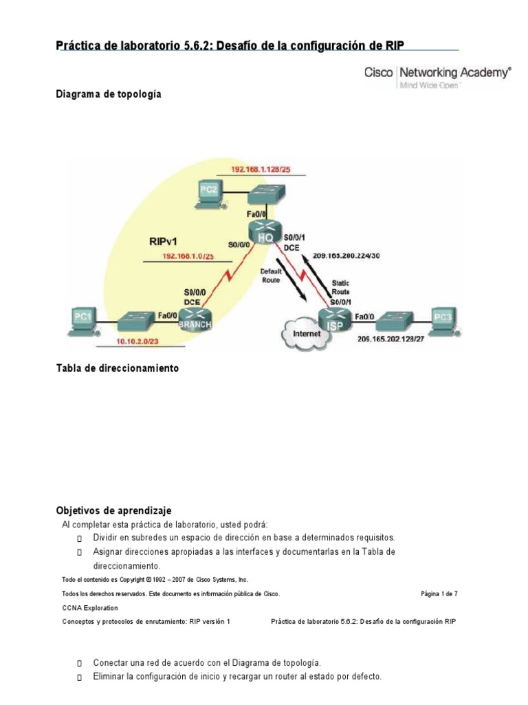 Práctica Unidad 3 CCNA 2 | PDF | Enrutador (Computación) | Dirección IP