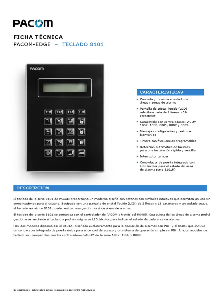 Pacom 8101 Ficha Técnica | PDF | Teclado | Tecnología de información y ...