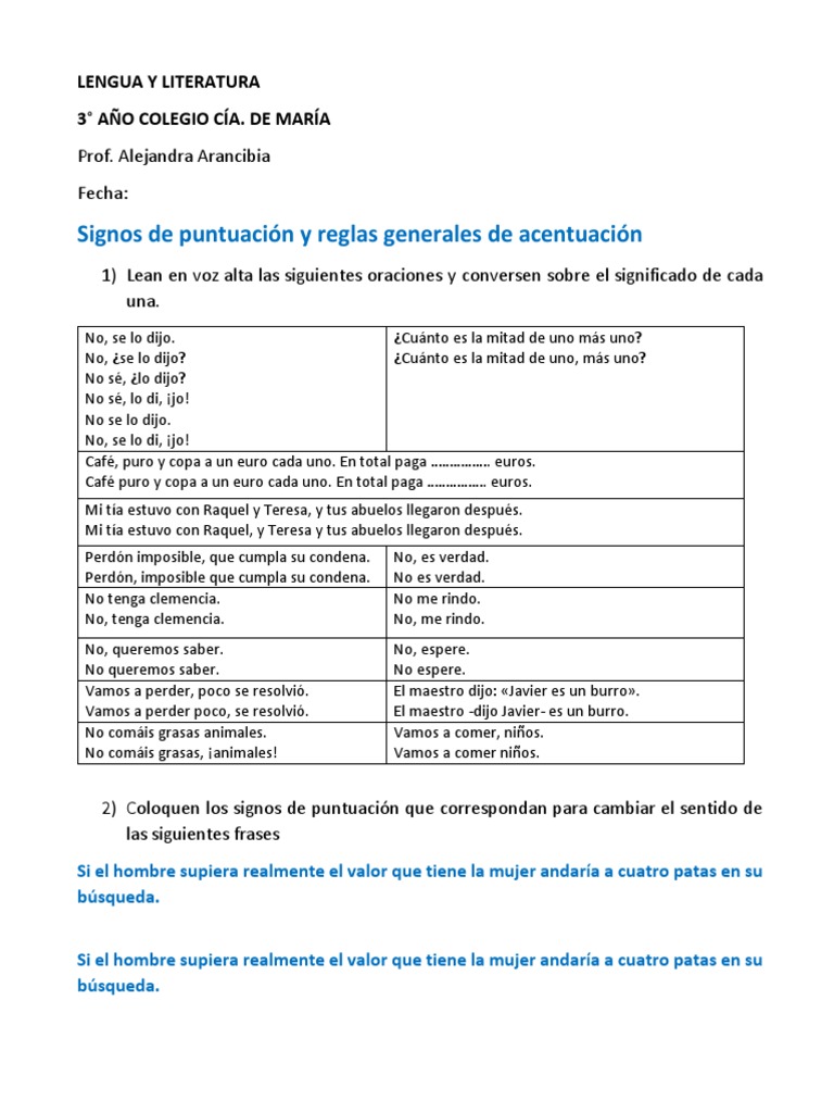Puntuación-Tilde Diacrítica - Ejercitación | PDF | Coma | Lingüística