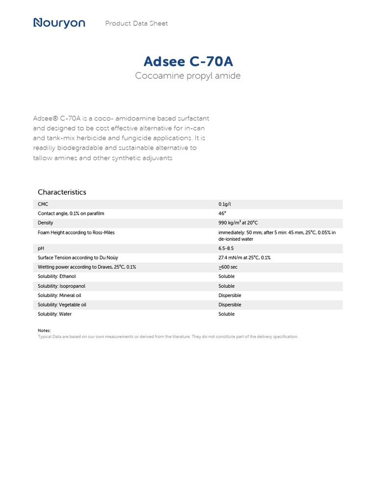 Adsee C-70A: Cocoamine Propyl Amide | PDF | Chemistry