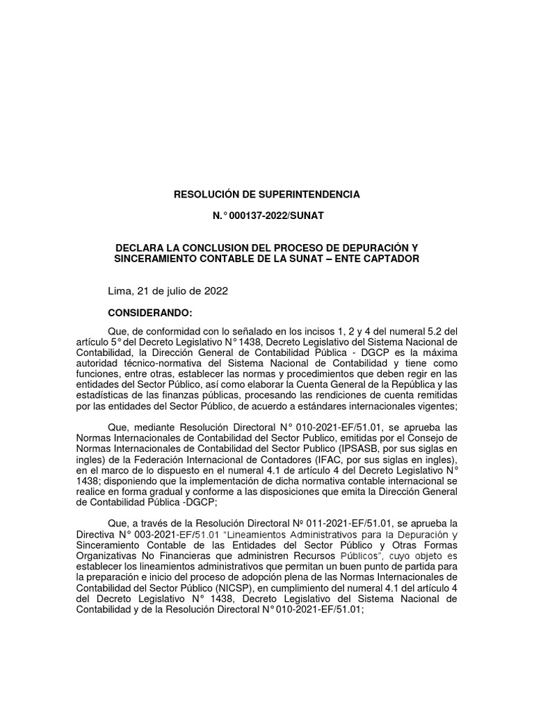 Lima 21 De Julio De 2022 Resolución De Superintendencia N ° 000137