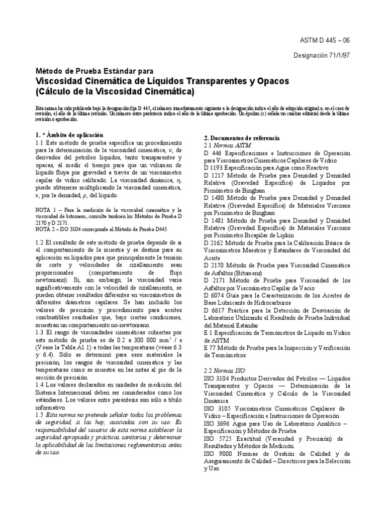 Astm D 445 06 Viscosidad Cinematica | PDF | Viscosidad | Líquidos