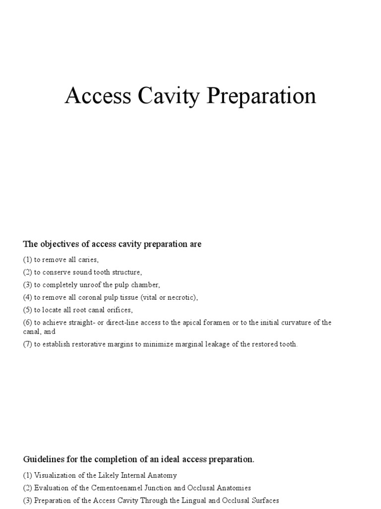 Access Cavity Preparation Root Canal Treatment | PDF | Medical ...