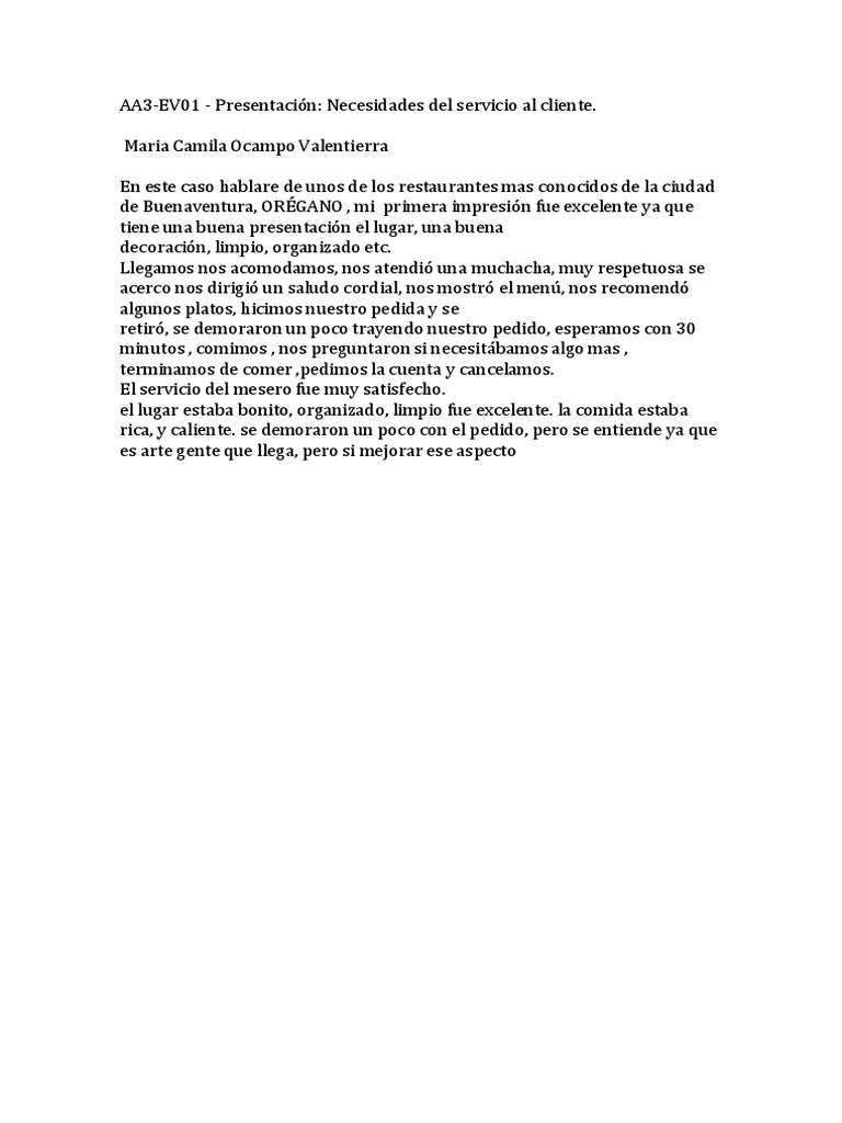 AA3-EV01 - Presentación J Necesidades Del Servicio Al Cliente | PDF