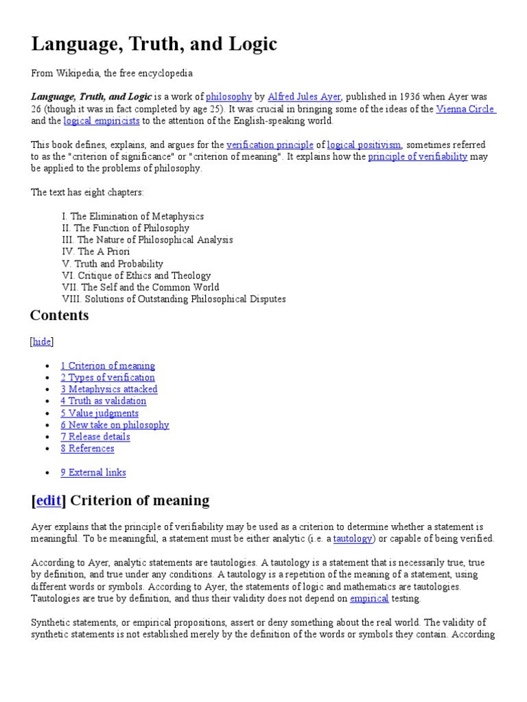 Language, Truth and Logic | PDF | Empiricism | Propositional Attitudes