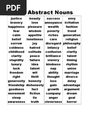 Abstract Nouns List