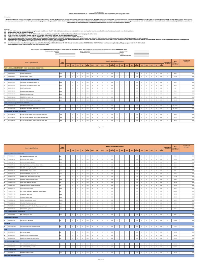 Annual Procurement Plan - Commom-Use Supplies and Equipment (App-Cse ...