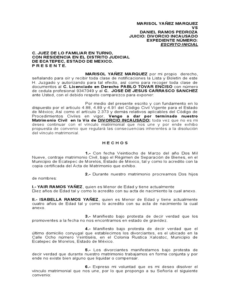 MARISOL YAÑEZ MARQUEZ Demanda de Divorcio | PDF | Divorcio | Matrimonio