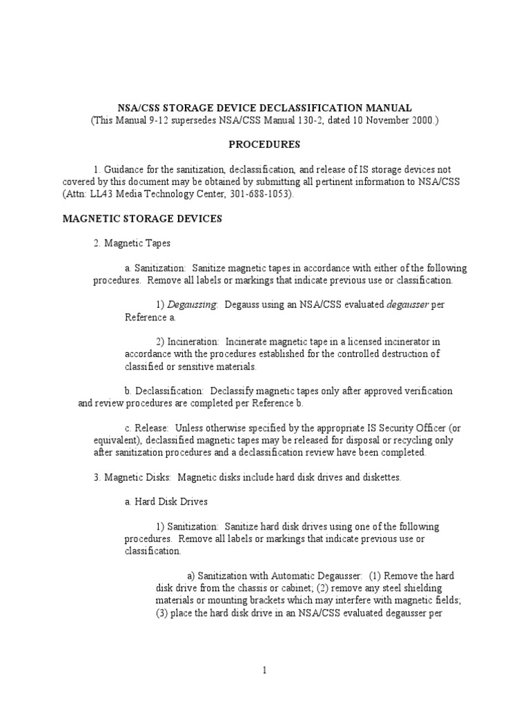NSA CSS Storage Device Declassification Manual | PDF | Sanitization (Classified Information ...