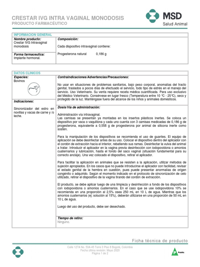 Crestar Ivg Intravaginal Monodosis | Descargar gratis PDF | Vacas ...