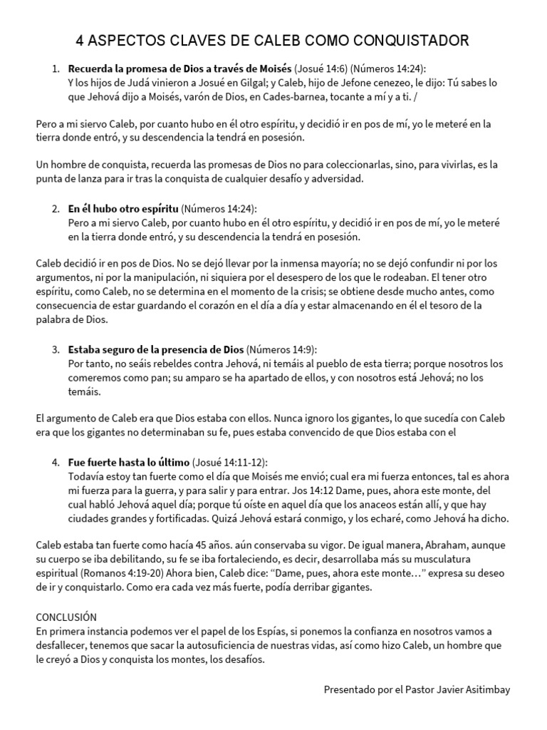 4 Aspectos Claves de Caleb Como Conquistador | PDF | Moisés | Dios
