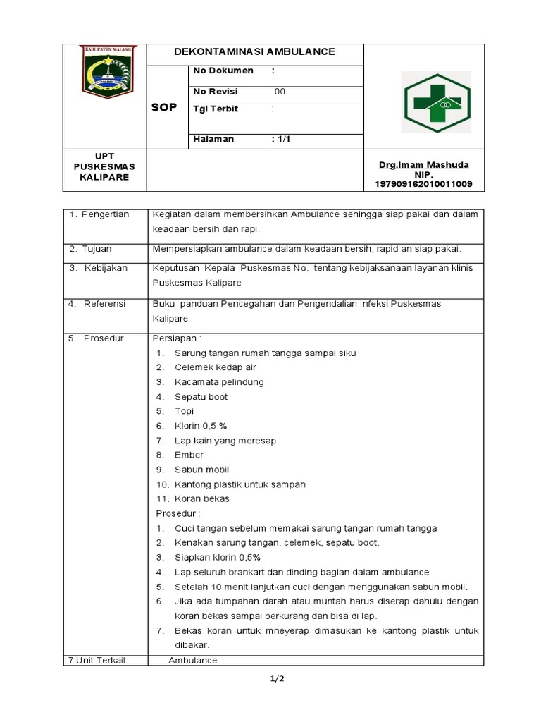 Sop Dekontaminasi Ambulance | PDF