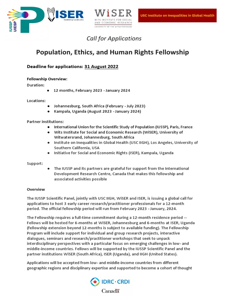 Population Ethics And Human Rights Fellowship Call For Applications