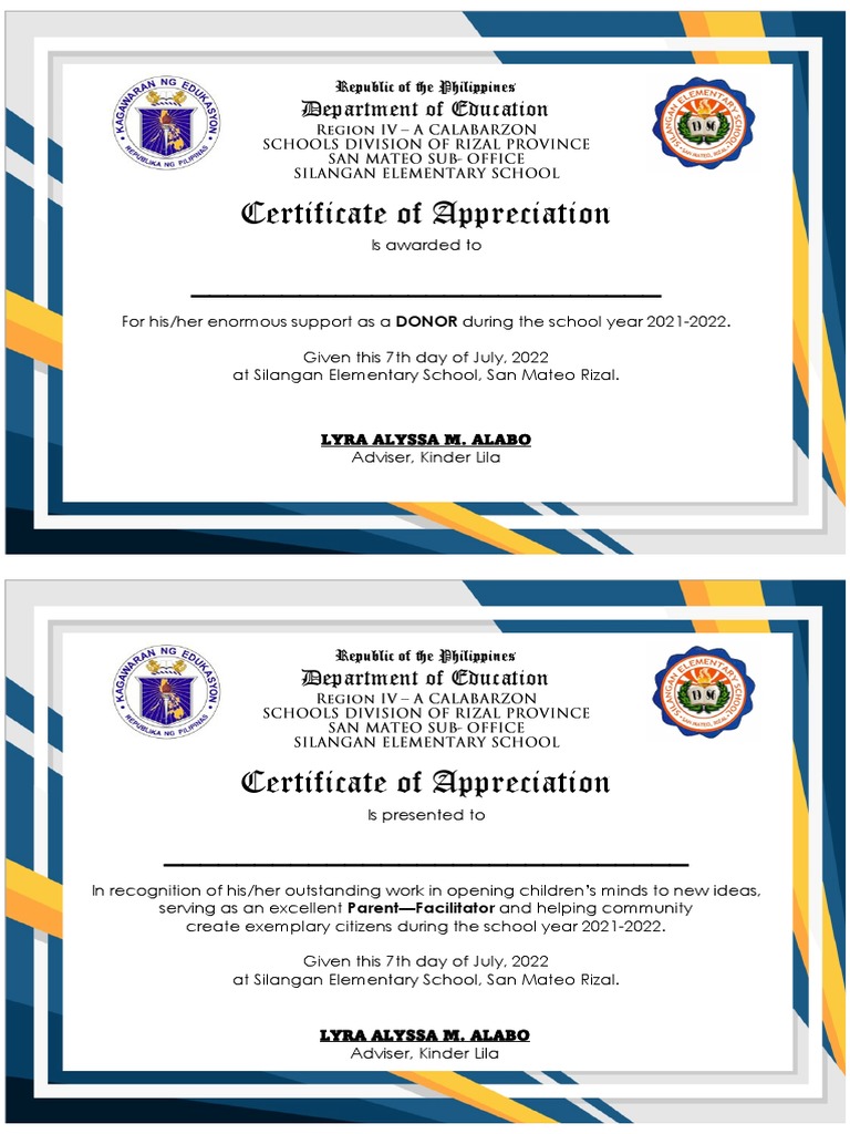 Parents Appreciation Cert | PDF | Wellness