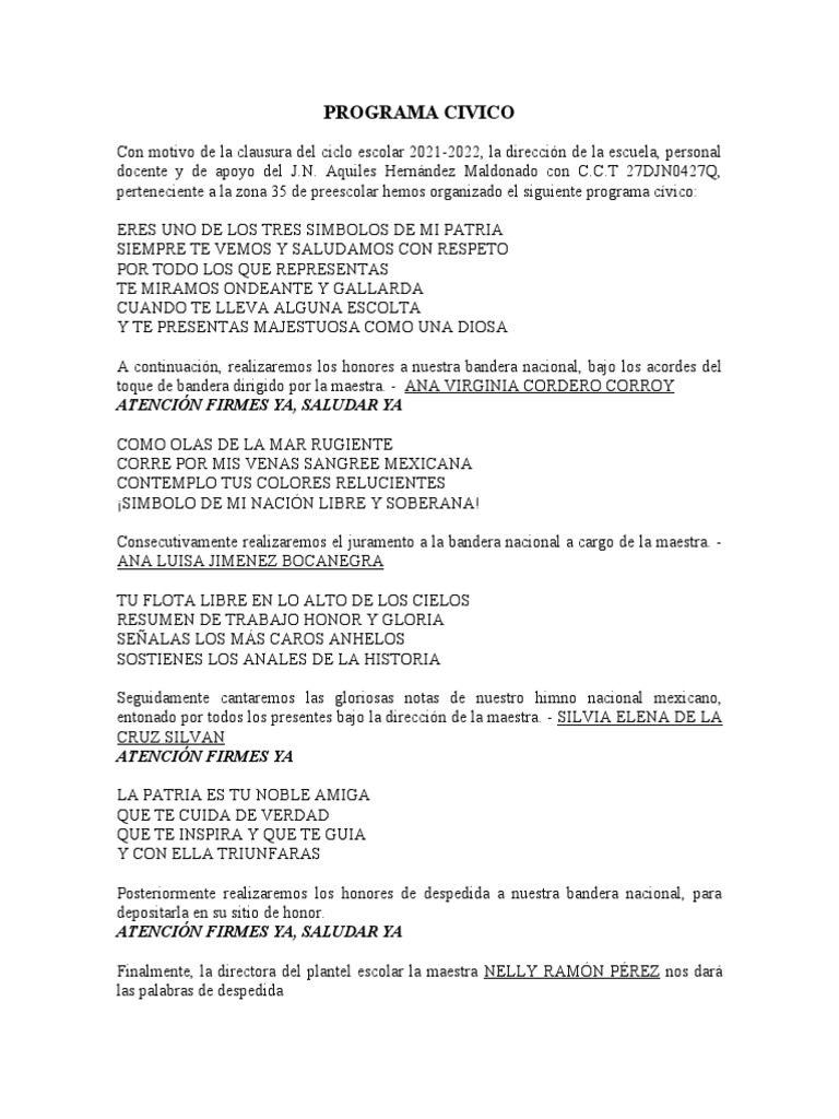 Programa Cívico de Clausura Escolar 2022 | PDF