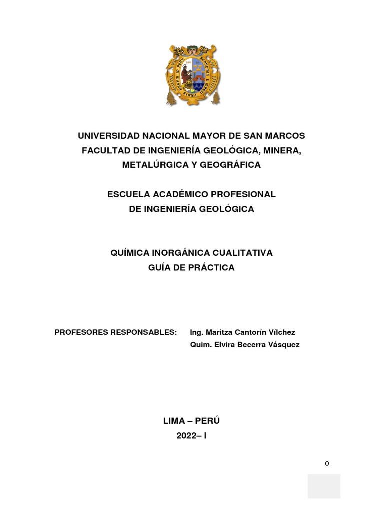 Guía de Lab. de Química Inorgá Nica Cualitativa 2022-I | PDF | Sal ...