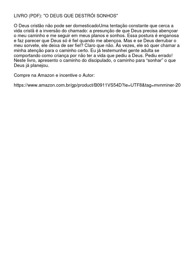 Livro (PDF) - O Deus Que Destrói Sonhos | PDF