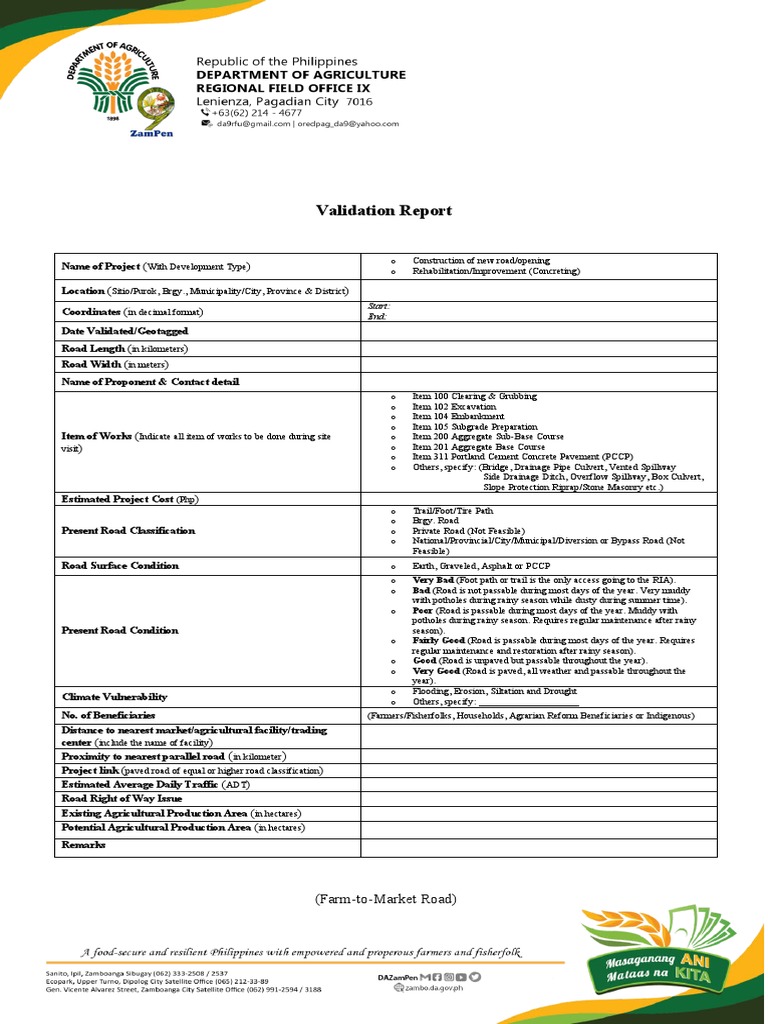 FMR Validation Report Format | PDF | Road | Transport