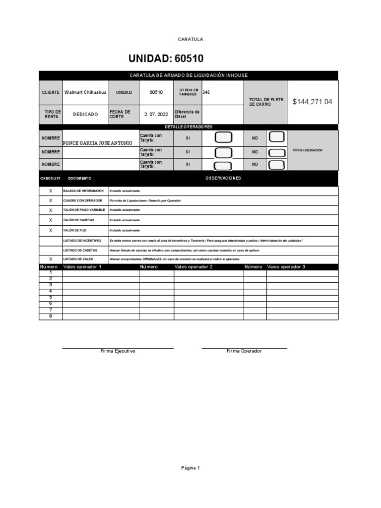 Check List Unidad 60510 | PDF