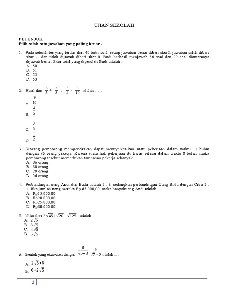 Soal Us Matematika 2022 | PDF | Metode & Bahan Ajar
