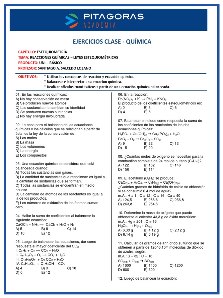 PDF Basico 05 Uni Ej RXN Estequio | PDF | Estequiometría | Dióxido de ...