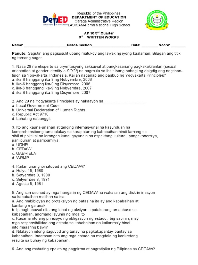 3rd QUARTER WRITTEN WORKS AP 10 3 | PDF