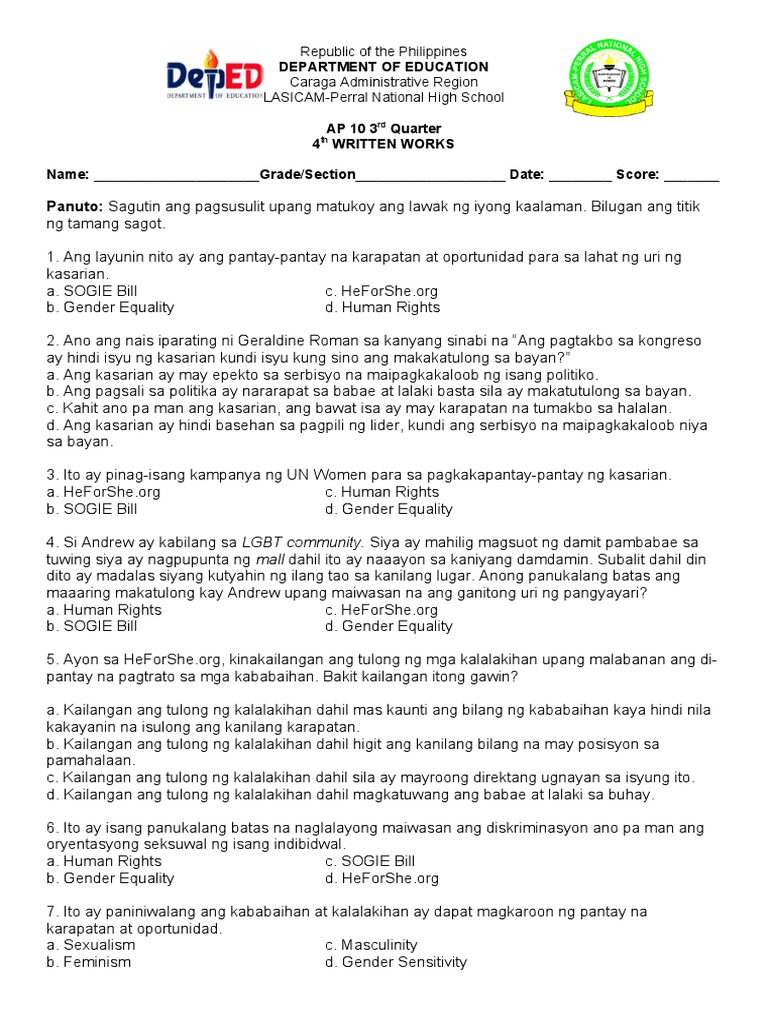 3rd QUARTER WRITTEN WORKS AP 10 4 | PDF