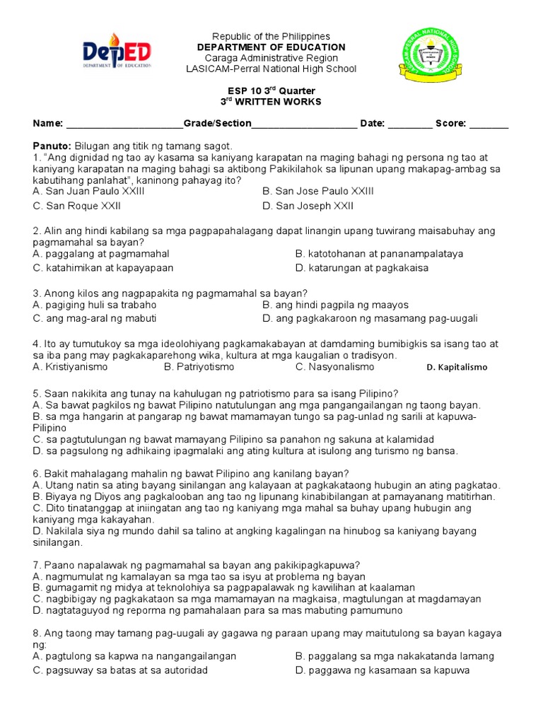 3rd QUARTER WRITTEN WORKS ESP 10 3 | PDF
