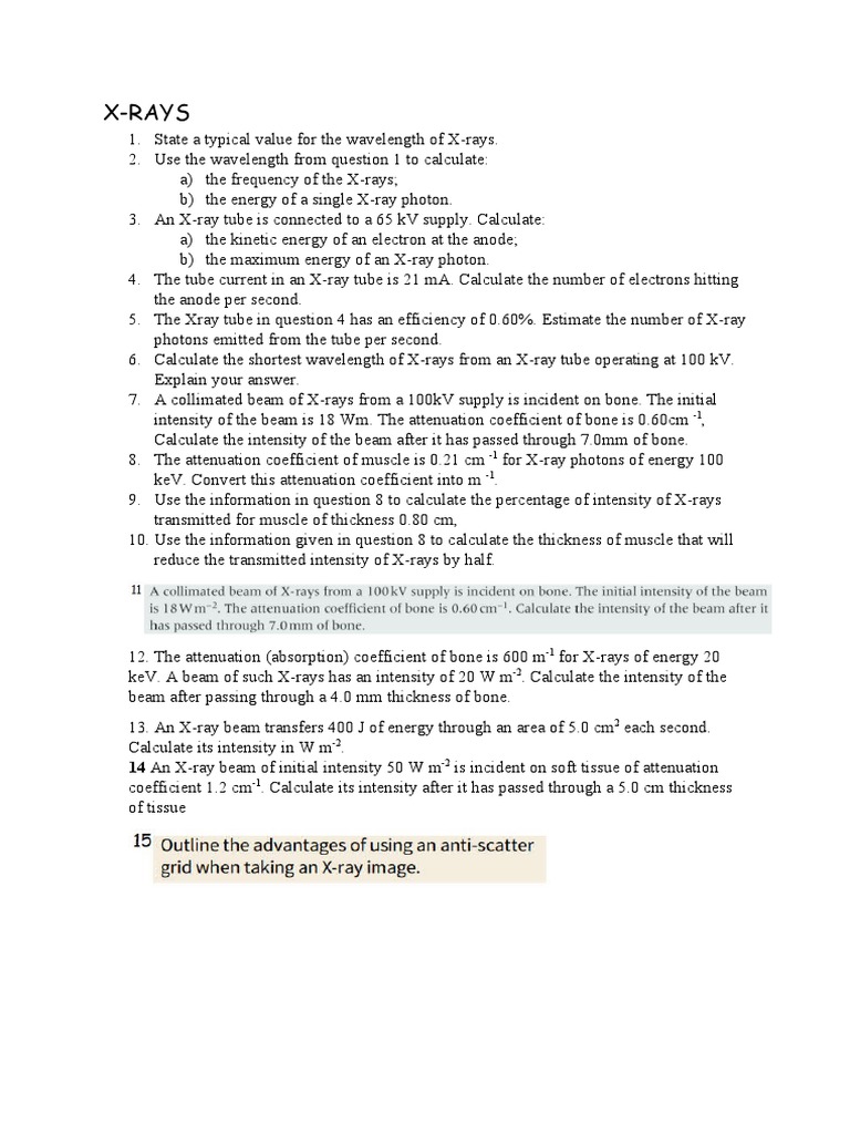 X-Rays: 14 An X-Ray Beam of Initial Intensity 50 W M | PDF | Medical ...