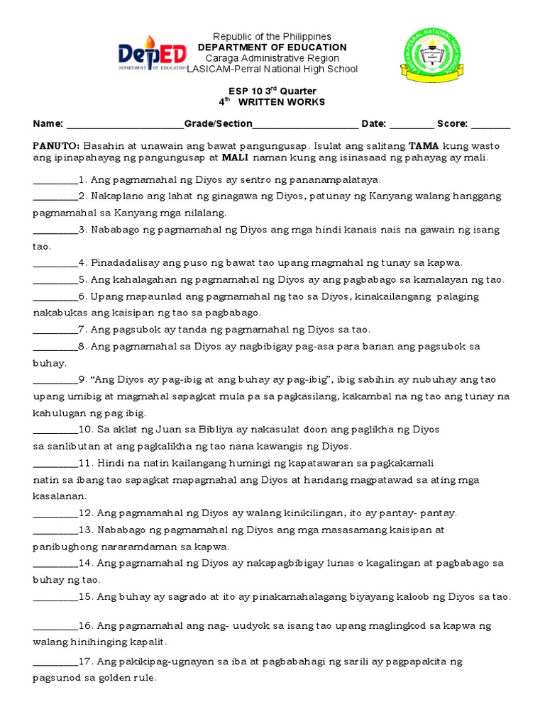 3rd QUARTER WRITTEN WORKS IN ESP 10 4 | PDF