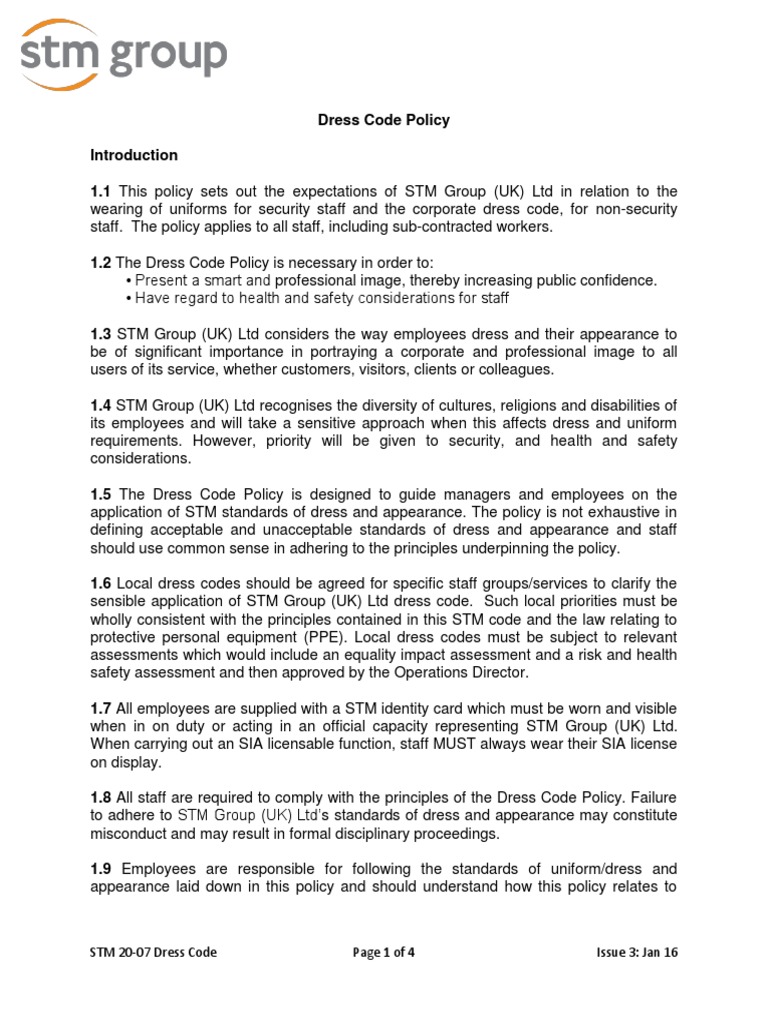 Dress Code Policy | PDF | Clothing | Sweater