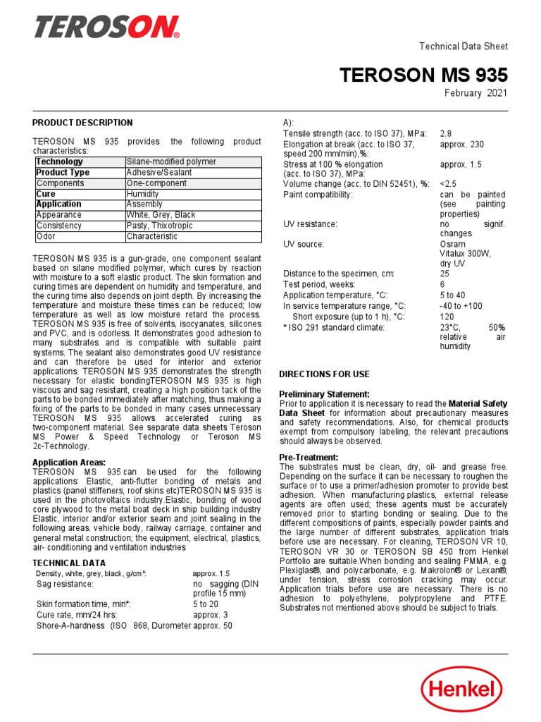 Teroson Ms 935-En | PDF | Paint | Product Liability