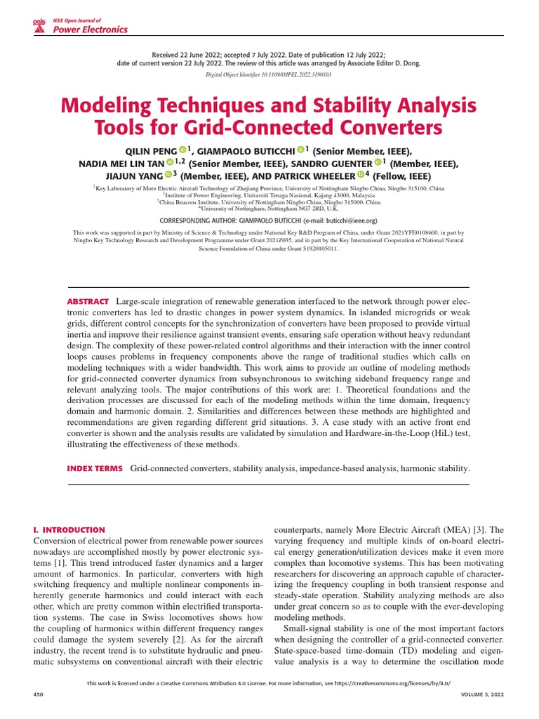 Modeling Techniques And Stability Analysis Tools For Grid Connected