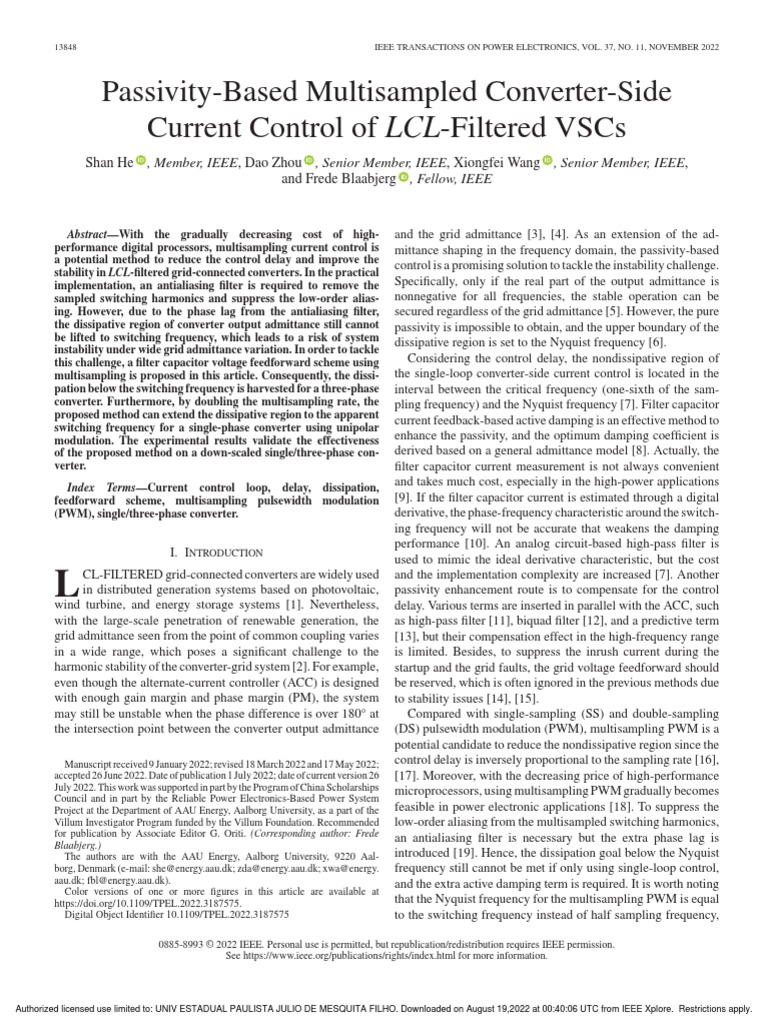 Passivity-Based Multisampled Converter-Side Current Control of - Italic - LCL - Italic ...