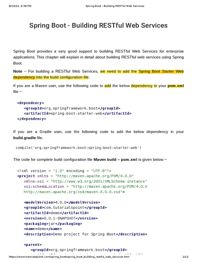 Spring Boot - Building RESTful Web Services | PDF | Uniform Resource ... Spring Boot - Building RESTful Web Services | PDF | Uniform Resource ...
