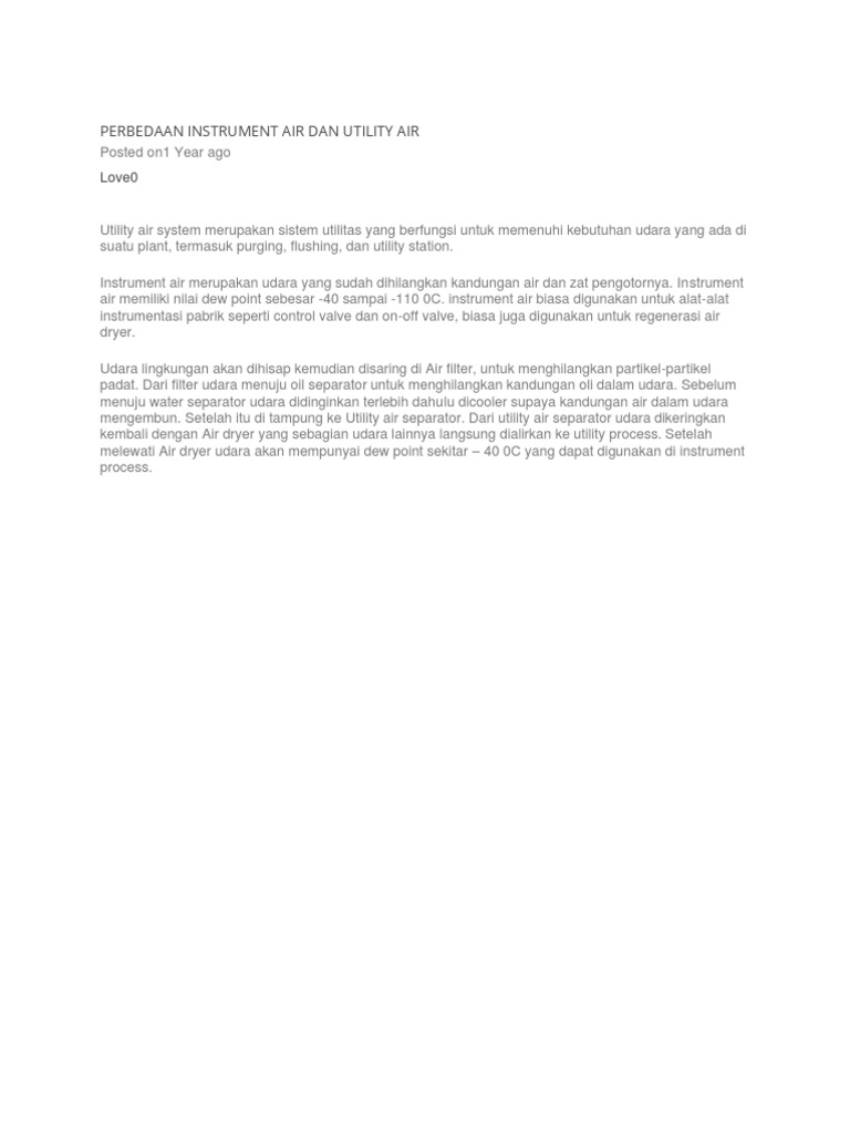 Perbedaan Instrument Air Dan Utility Air | PDF