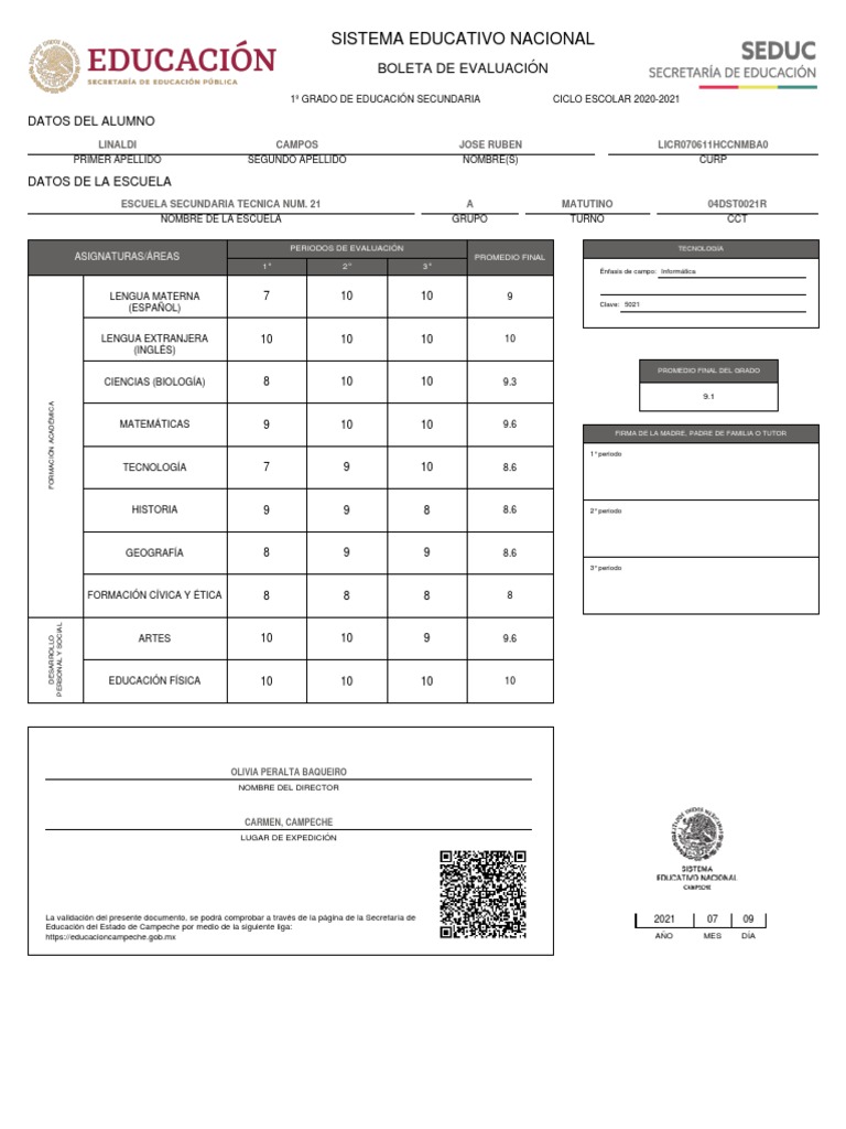 Boleta de Calificaciones | PDF | Science