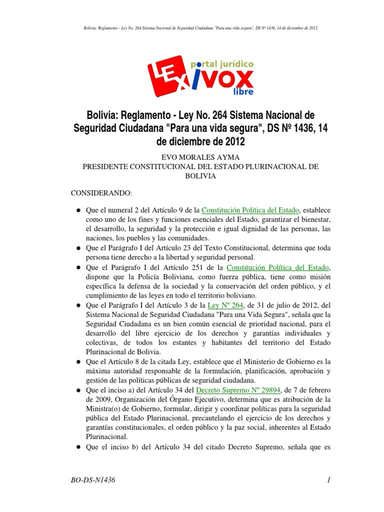Ley 246 DS-N1436 | PDF | Policía | Ministerio (Departamento de Gobierno)