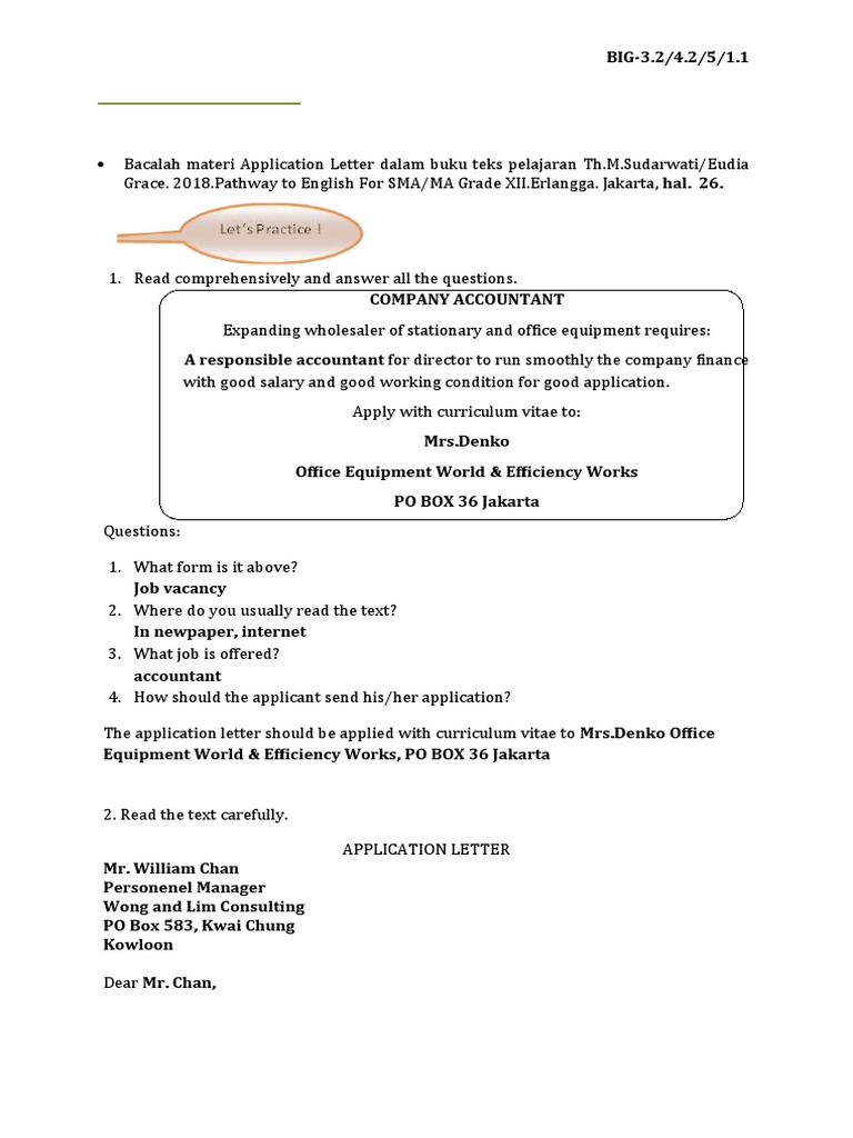 Application Letter Kegiatan Belajar 2 Jawaban Pdf Business