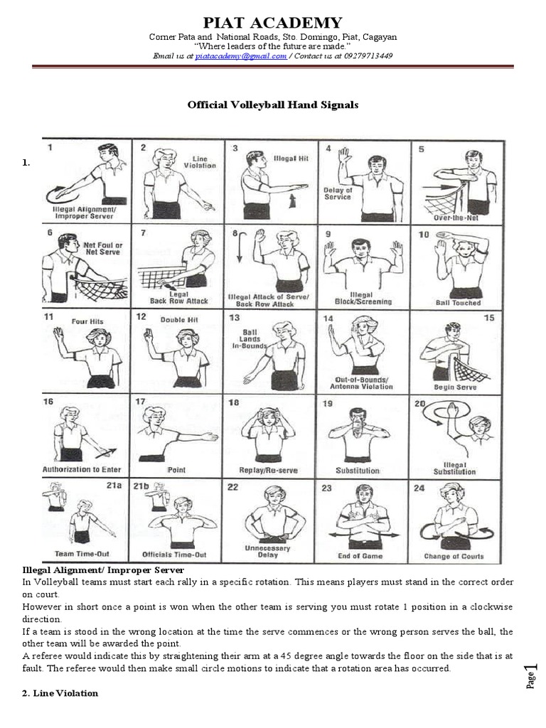Piat Academy: Official Volleyball Hand Signals | PDF | Volleyball | Sports