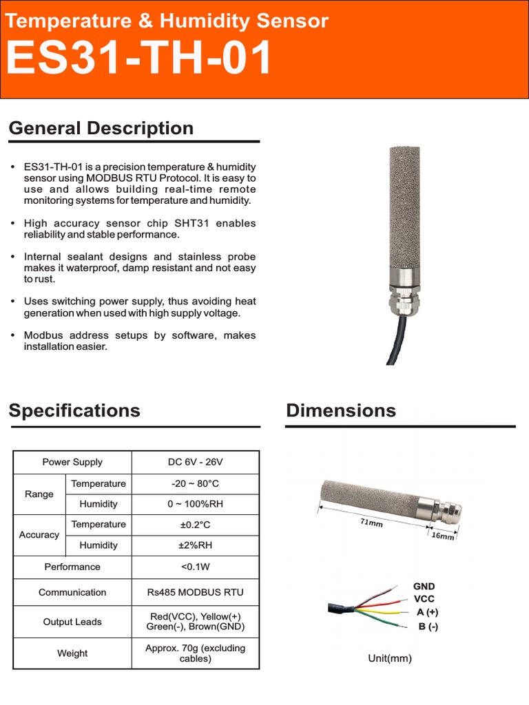 A Comprehensive Guide to the ES31-TH-01 Temperature and Humidity Sensor | PDF | Power Supply ...