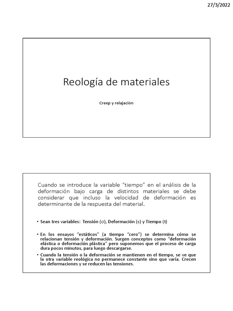 Creep y Relajación en Materiales | PDF | Fluencia (deformación) | Reología