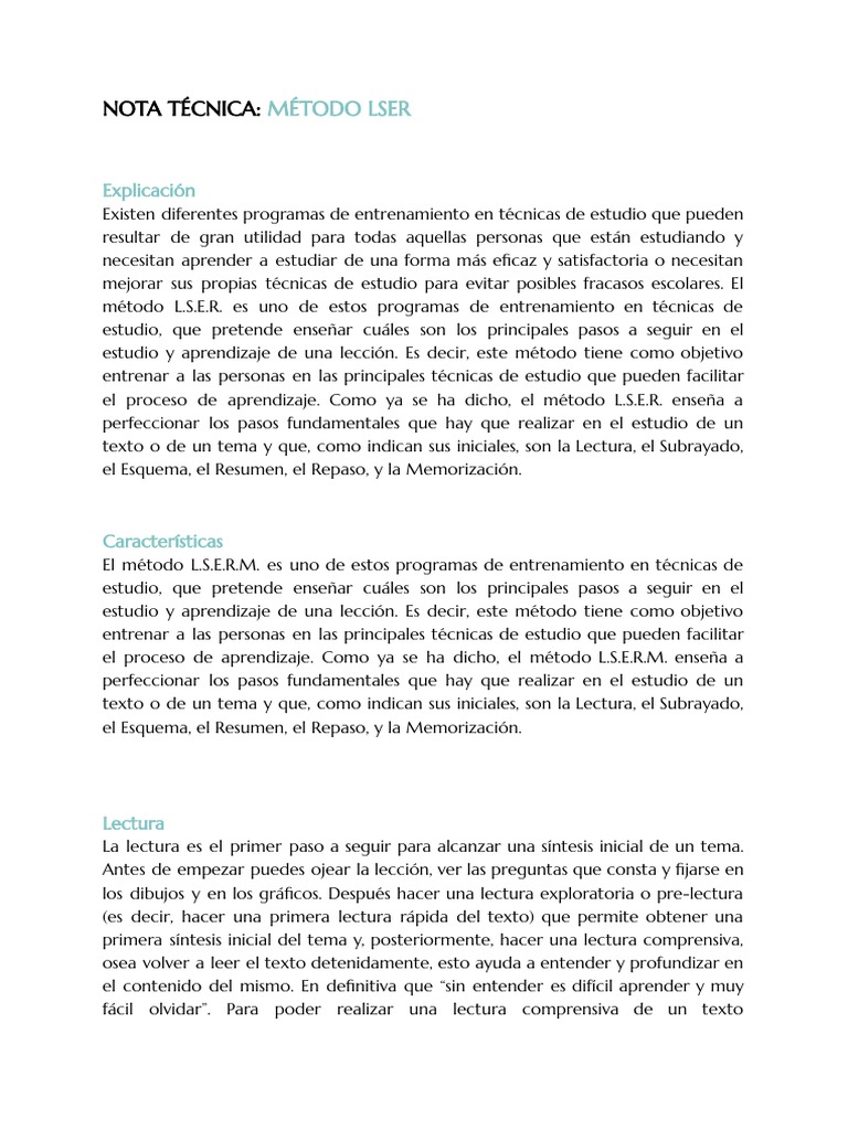 Nota Técnica Método Lser | PDF | Habilidades de estudio | Neurociencia