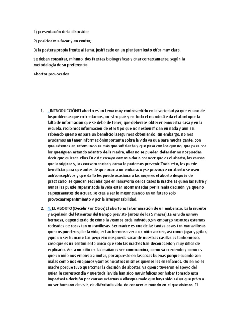 Ensayo Aborto | PDF | Control de la natalidad | Aborto