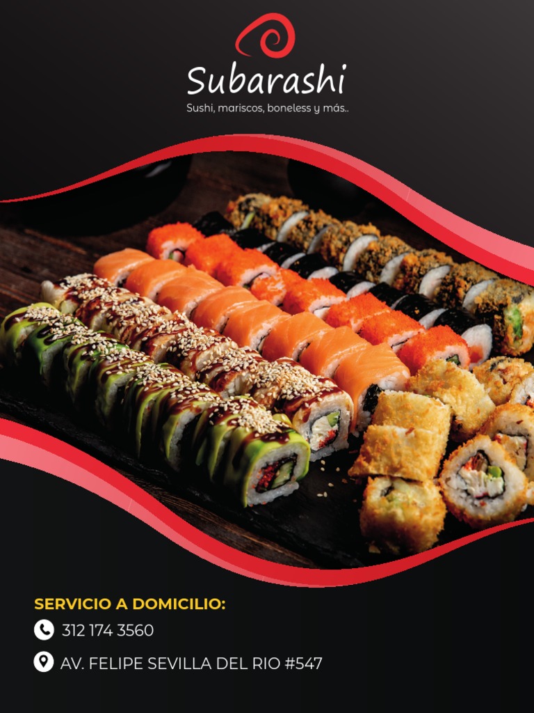 Menú de Subarashi Sushi y Mariscos | PDF | Alimentos | Ingredientes de ...