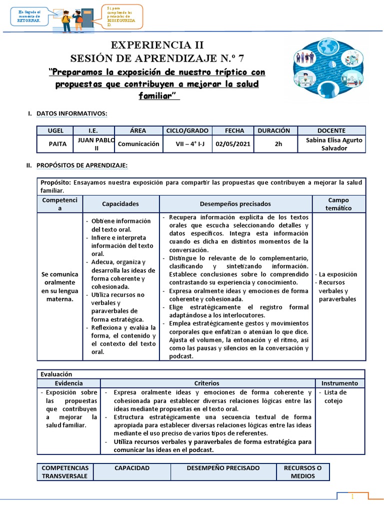 4° Sesión de Aprendizaje 7-Exp.2-Com | PDF | Aprendizaje | Evaluación