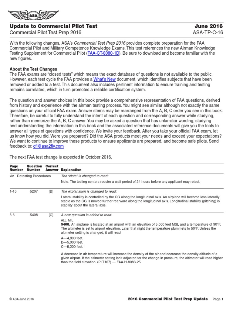 Commercial Pilot Test Prep 2016 ASA-TP-C-16 | PDF | Test (Assessment ...