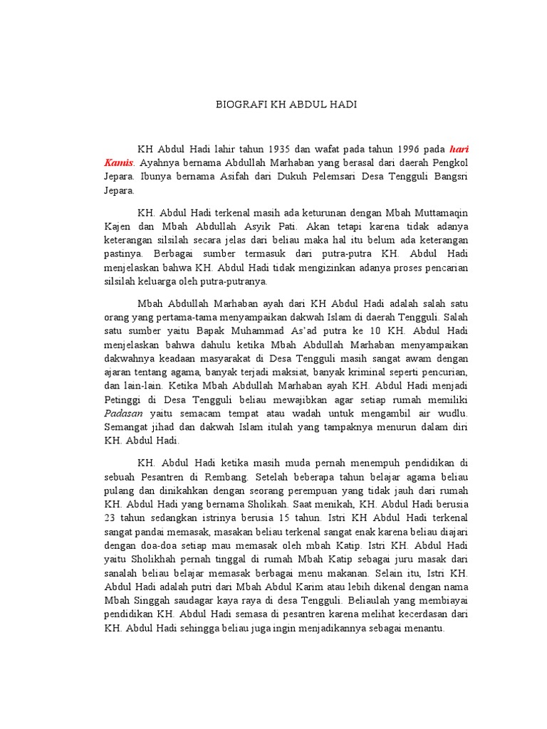 Biografi KH Abdul Hadi 2 | PDF